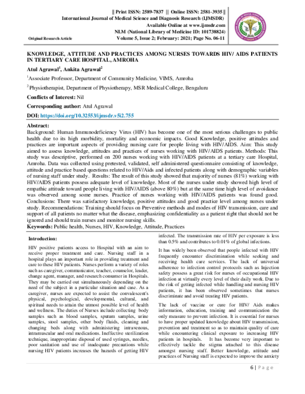 (PDF) Knowledge, Attitude and Practices Among Nurses Towards Hiv/ Aids ...