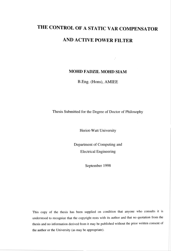 (PDF) The control of a static var compensator and active power filter