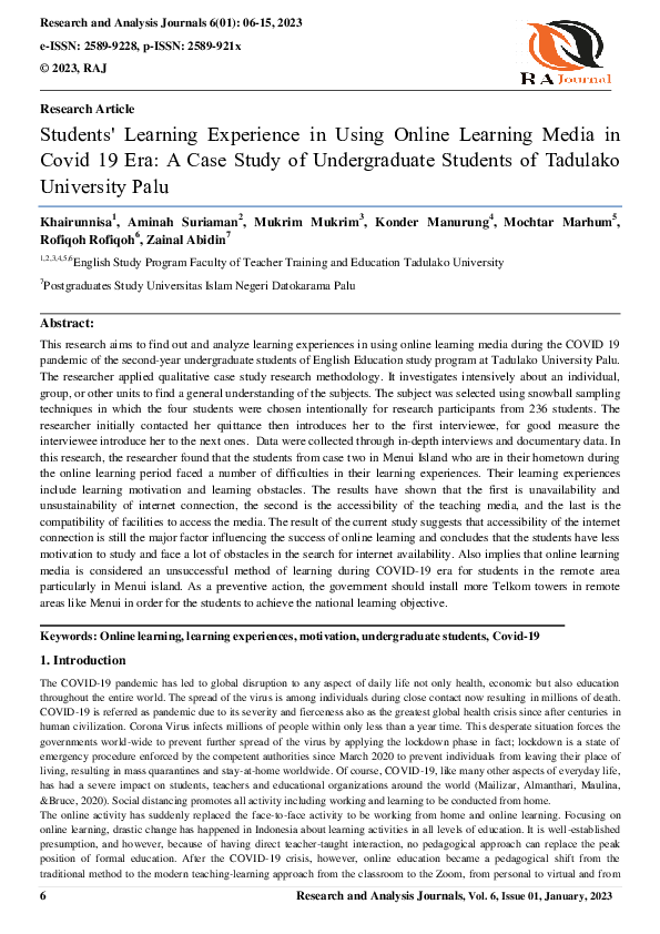 Students' Learning Experience in Using Online Learning Media in Covid ...