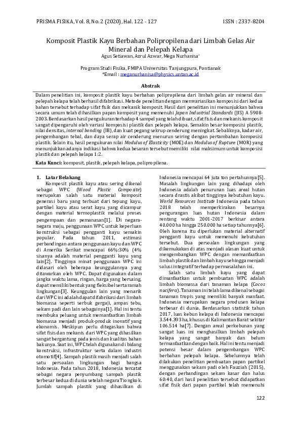(PDF) Komposit Plastik Kayu Berbahan Polipropilena dari Limbah Gelas ...