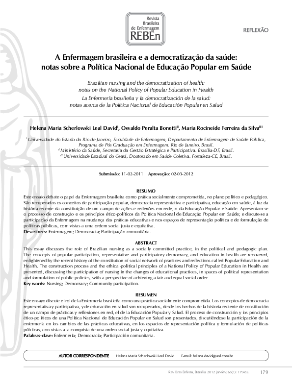 Pdf A Enfermagem Brasileira E A Democratização Da Saúde Notas Sobre