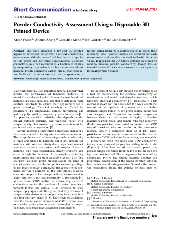 (PDF) Powder Conductivity Assessment Using a Disposable 3D Printed Device