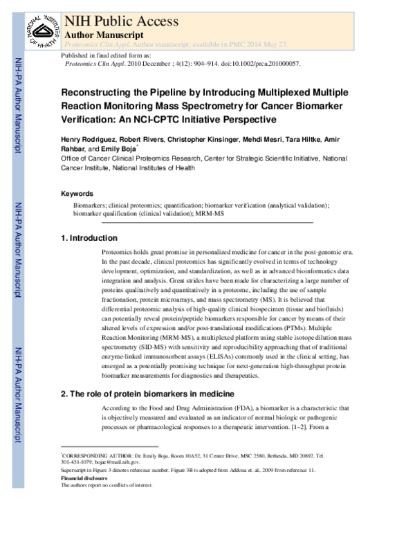 Pdf Reconstructing The Pipeline By Introducing Multiplexed Multiple Reaction Monitoring Mass