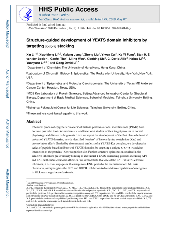 (PDF) Structure-guided development of YEATS domain inhibitors by ...