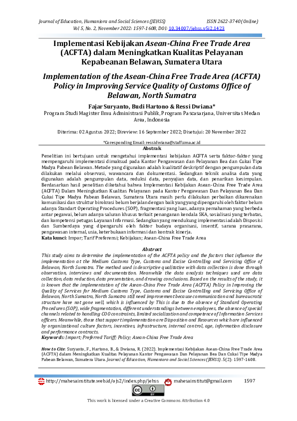 (PDF) Implementasi Kebijakan Asean-China Free Trade Area (ACFTA) dalam Meningkatkan Kualitas ...