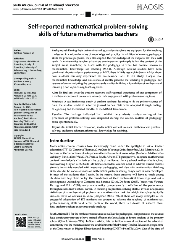 (PDF) Future Teachers' Problem-Solving Skills