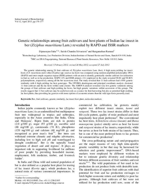 (PDF) Genetic relationships among fruit cultivars and host plants of ...
