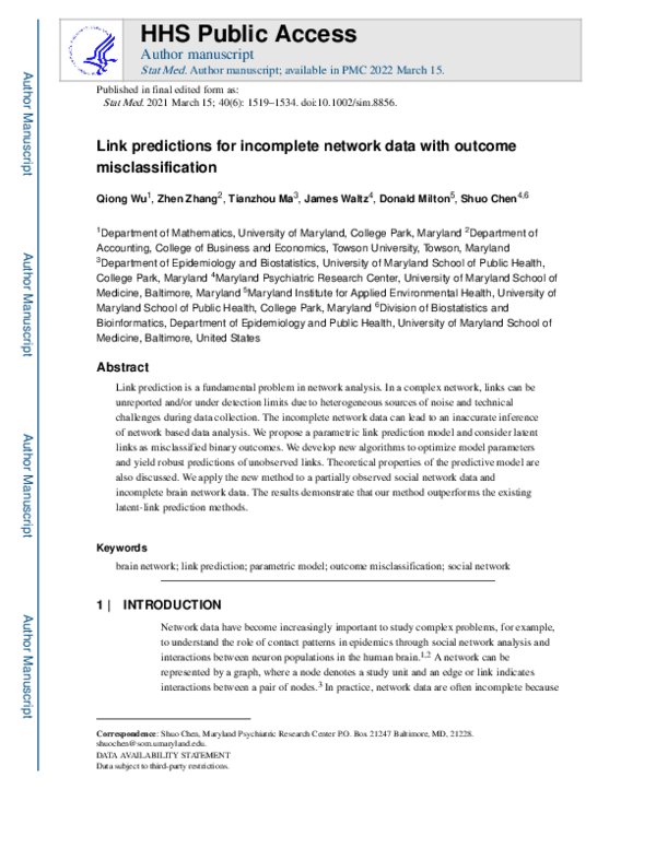 (PDF) Link predictions for incomplete network data with outcome ...
