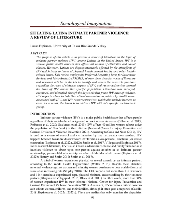 (PDF) SITUATING LATINA INTIMATE PARTNER VIOLENCE: A REVIEW OF LITERATURE
