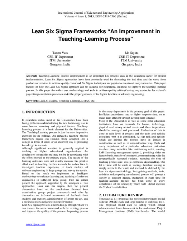 (PDF) Lean Six Sigma Frameworks “An Improvement in Teaching-Learning ...