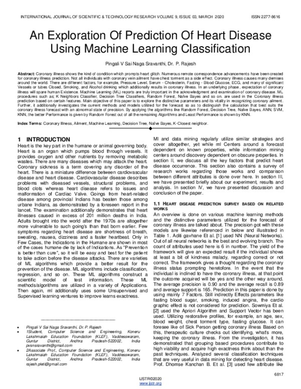 (PDF) An Exploration Of Prediction Of Heart Disease Using Machine Learning Classification