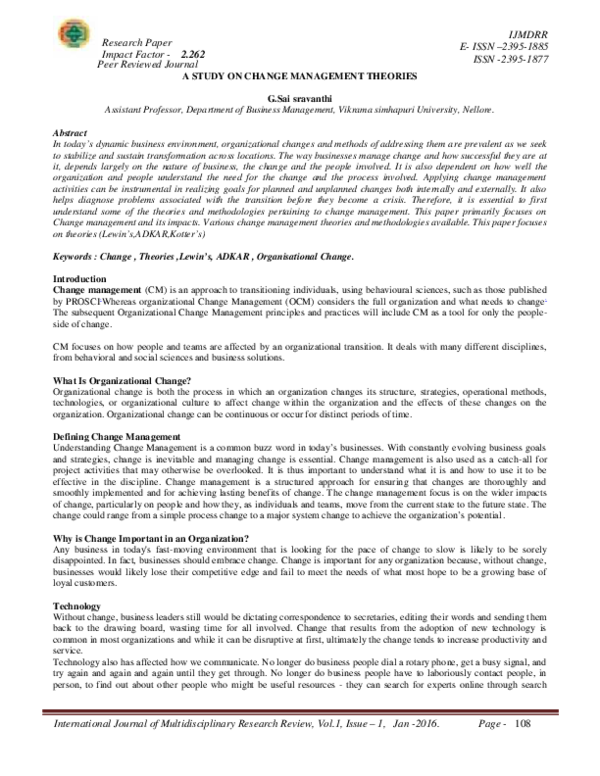 (PDF) A Study on Change Management Theories