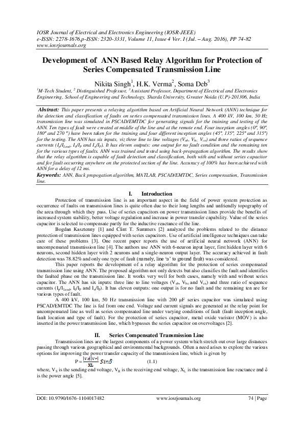 Pdf Development Of Ann Based Relay Algorithm For Protection Of Series Compensated Transmission 7352