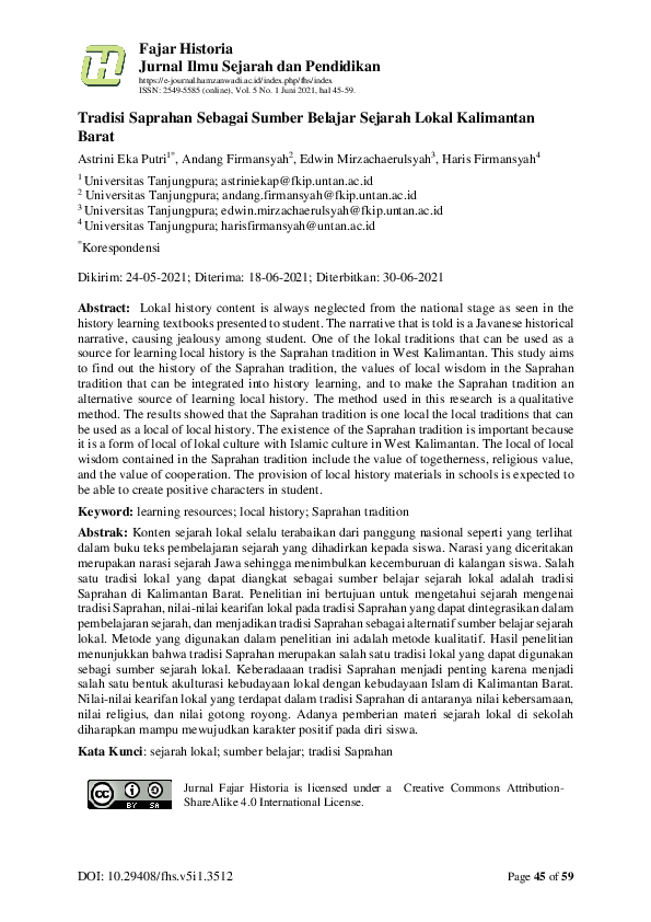 (PDF) Tradisi Saprahan Sebagai Sumber Belajar Sejarah Lokal Kalimantan ...