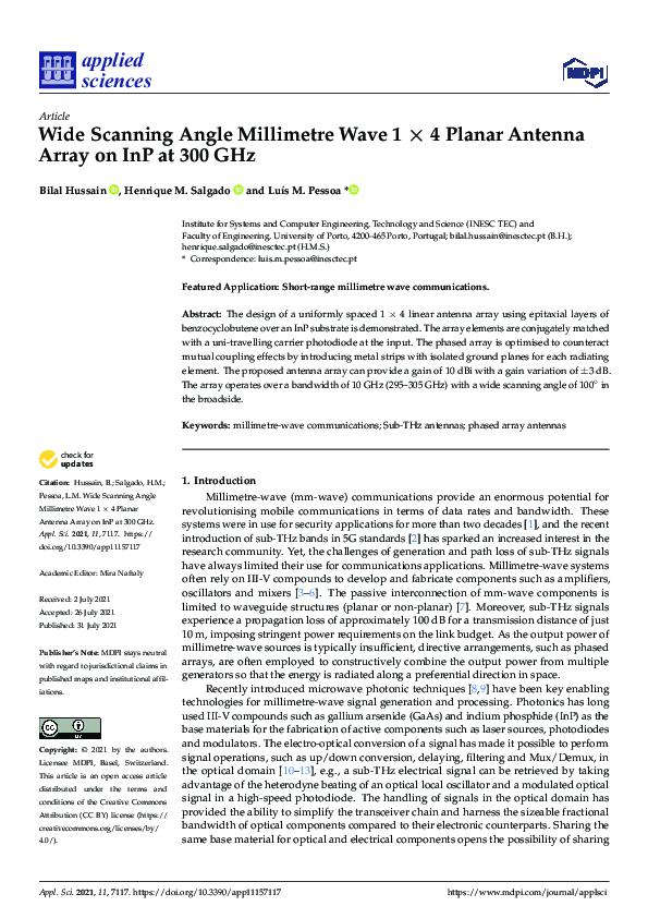 (PDF) Wide Scanning Angle Millimetre Wave 1 × 4 Planar Antenna Array on InP at 300 GHz | BILAL ...