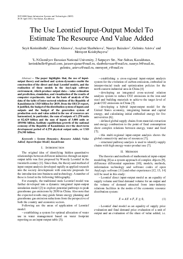Pdf The Use Leontief Input Output Model To Estimate The Resource And Value Added 5845