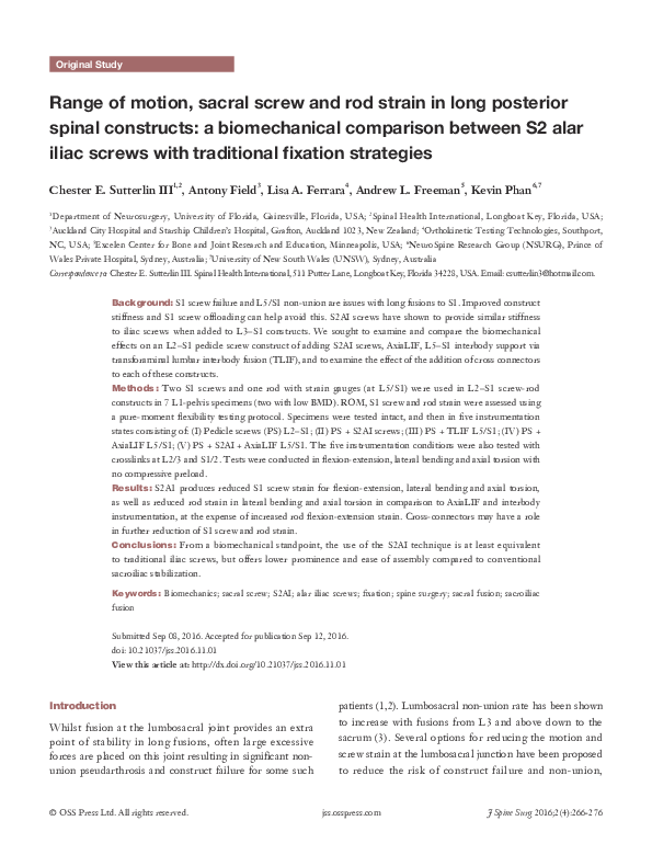 (PDF) Range of motion, sacral screw and rod strain in long posterior ...