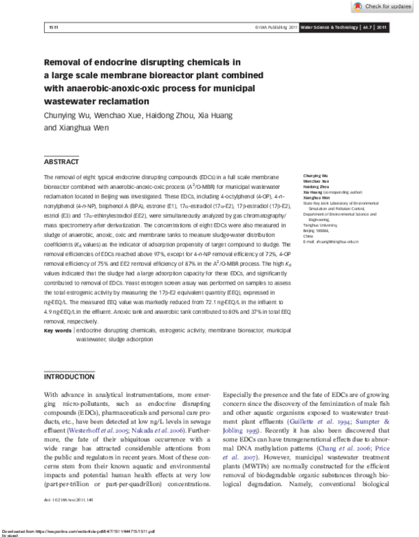 (PDF) Removal of endocrine disrupting chemicals in a large scale ...