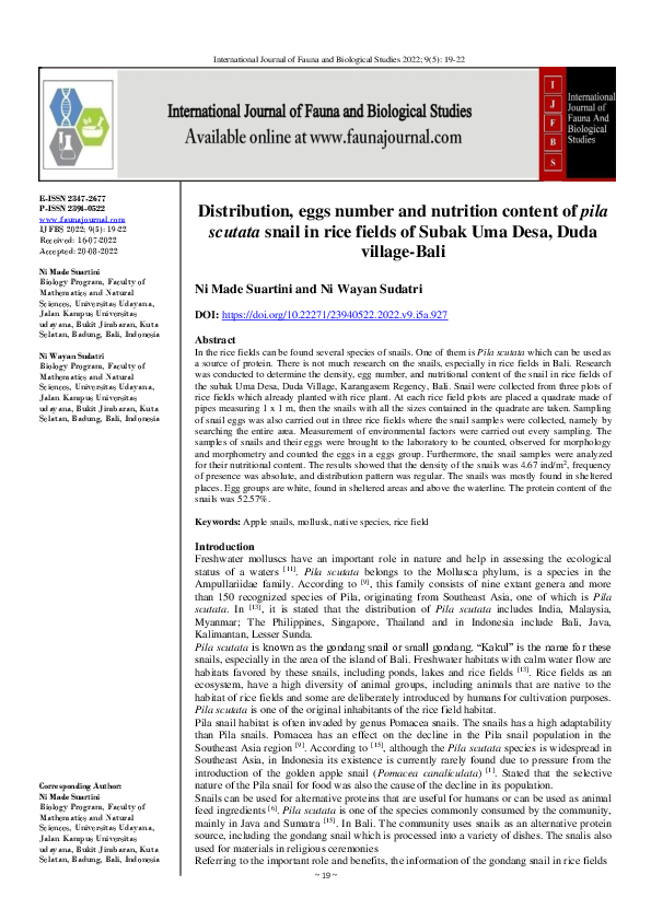 (PDF) Distribution, eggs number and nutrition content of pila scutata ...