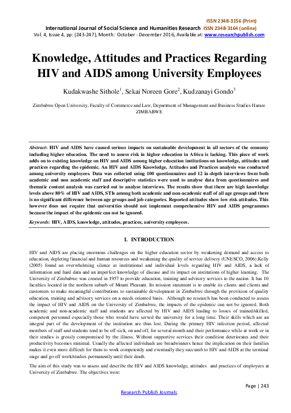 (PDF) Knowledge, Attitudes and Practices Regarding HIV and AIDS among University Employees