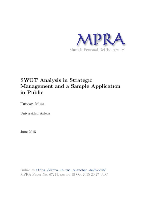(PDF) SWOT Analysis in Strategıc Management and a Sample Applicatıon in ...