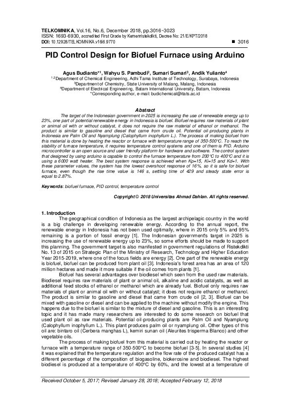 (PDF) PID Control Design for Biofuel Furnace using Arduino