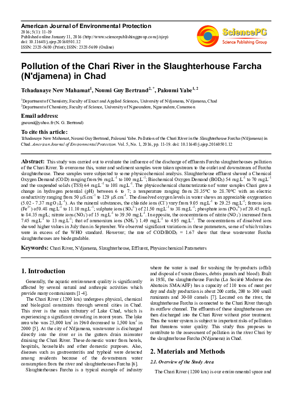 (PDF) Pollution of the Chari River in the Slaughterhouse Farcha (N ...