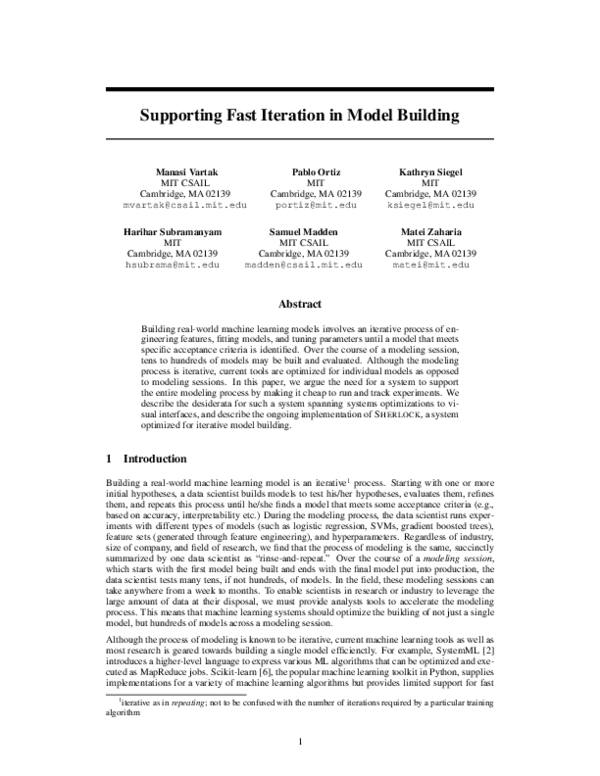 (PDF) Supporting Fast Iteration in Model Building