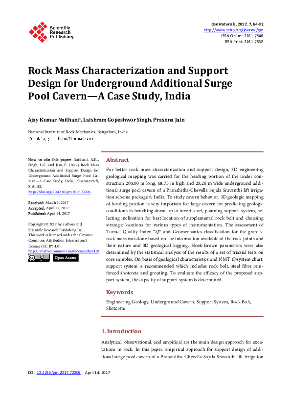 (PDF) Rock Mass Characterization and Support Design for Underground ...