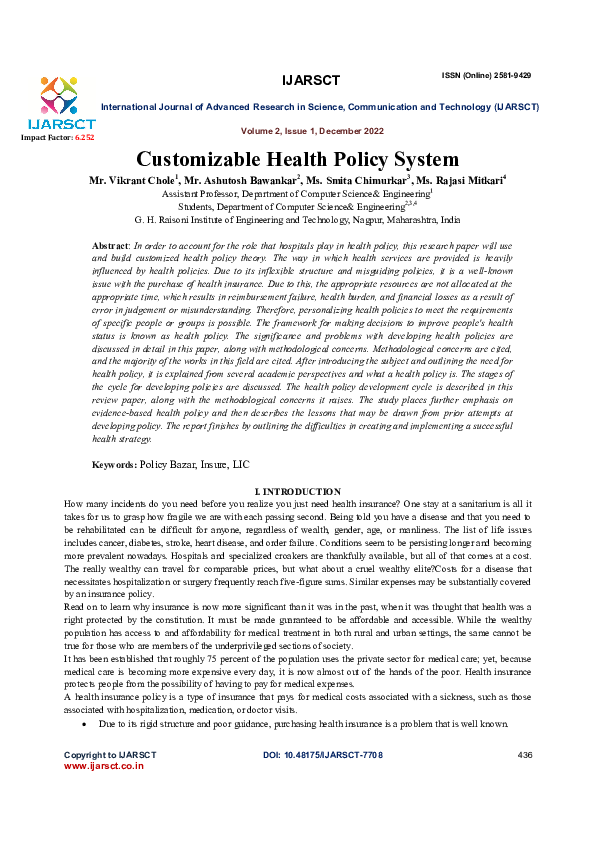(PDF) Customizable Health Policy System | Vikrant Chole - Academia.edu