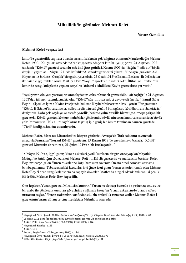 (PDF) Mihailidis'in gözünden Mehmet Refet