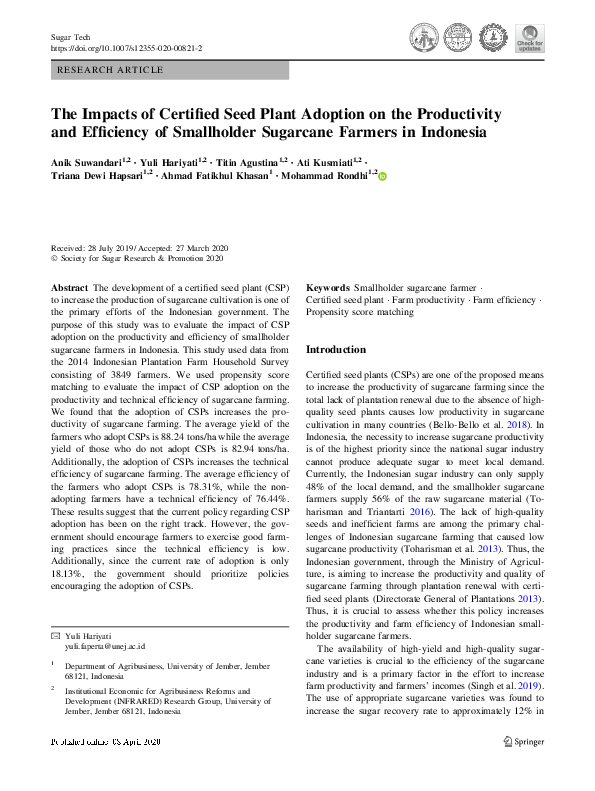 (PDF) The Impacts of Certified Seed Plant Adoption on the Productivity ...