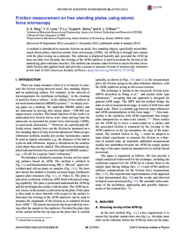 Pdf Friction Measurement On Free Standing Plates Using Atomic Force Microscopy