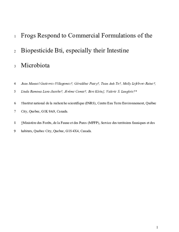 (PDF) Frogs Respond to Commercial Formulations of the BiopesticideBacillus thuringiensisvar ...