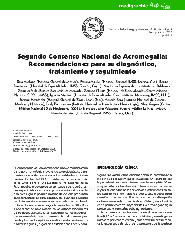 (PDF) Tercer Consenso Nacional de Acromegalia: recomendaciones para su diagnóstico, tratamiento ...