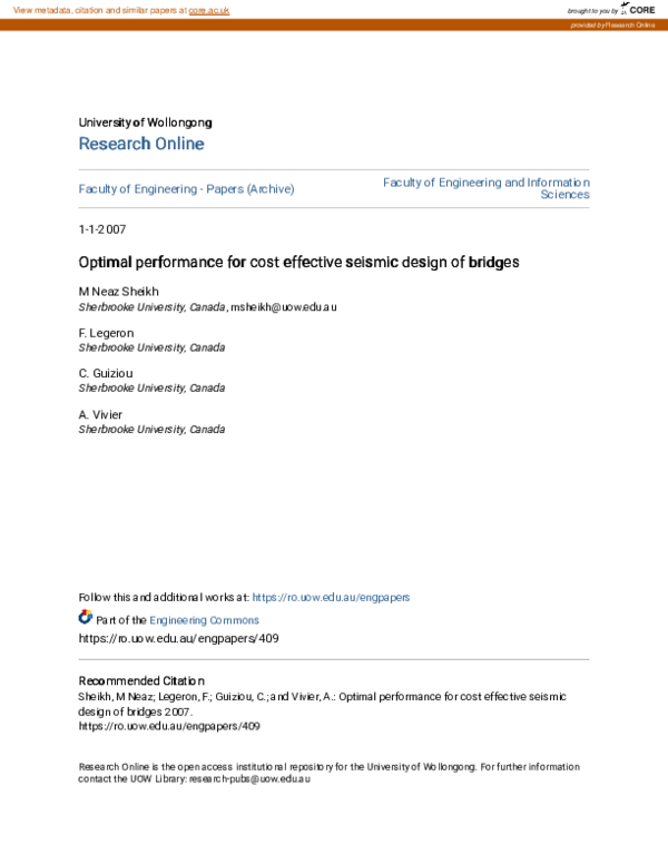 (PDF) Optimal performance for cost effective seismic design of bridges