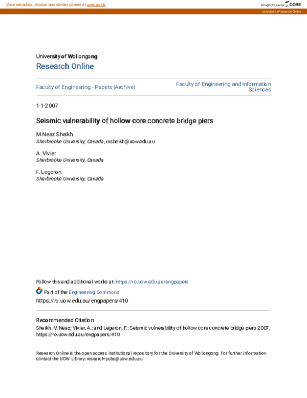 (PDF) Seismic vulnerability of hollow core concrete bridge piers