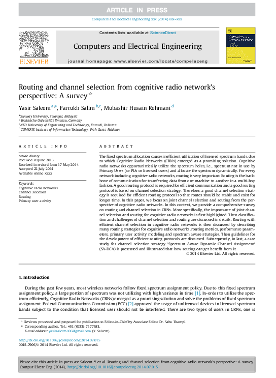 (PDF) Routing and channel selection from cognitive radio network’s perspective: A survey