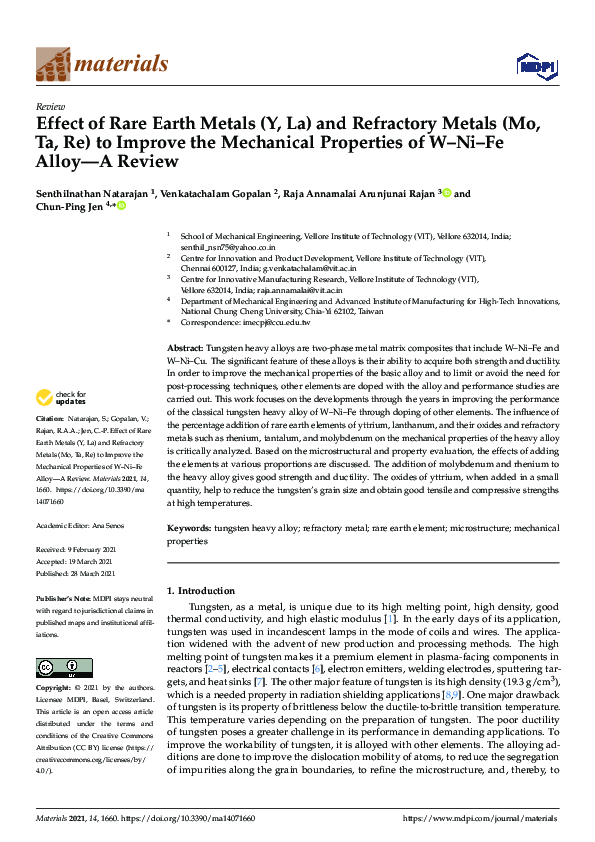 (PDF) Effect of Rare Earth Metals (Y, La) and Refractory Metals (Mo, Ta ...