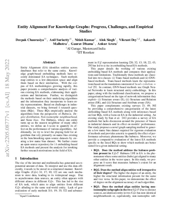 (PDF) Entity Alignment For Knowledge Graphs: Progress, Challenges, and Empirical Studies