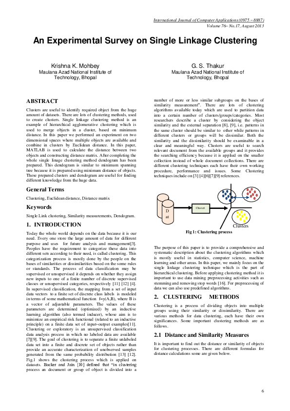 Pdf An Experimental Survey On Single Linkage Clustering