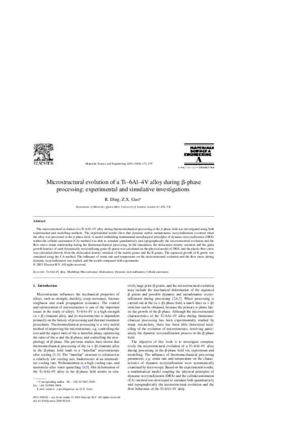 (PDF) Ti–6Al–4V Alloy: Microstructural Changes in Processing