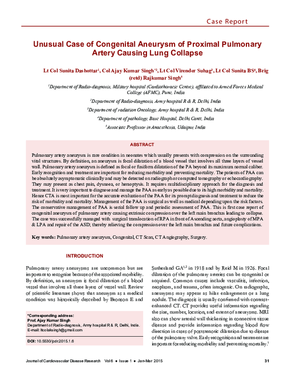 (PDF) Unusual Case of Congenital Aneurysm of Proximal Pulmonary Artery ...