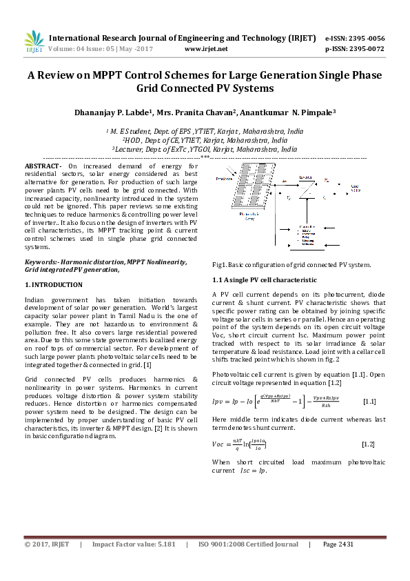 (PDF) A Review on MPPT Control Schemes for Large Generation Single ...