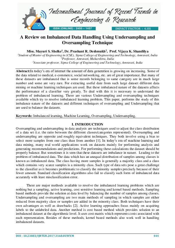 (PDF) A Review on Imbalanced Data Handling Using Undersampling and ...