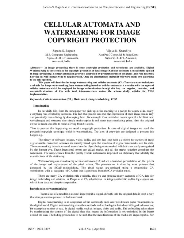 (PDF) Cellular Automata and Watermaring for Image Copyright Protection