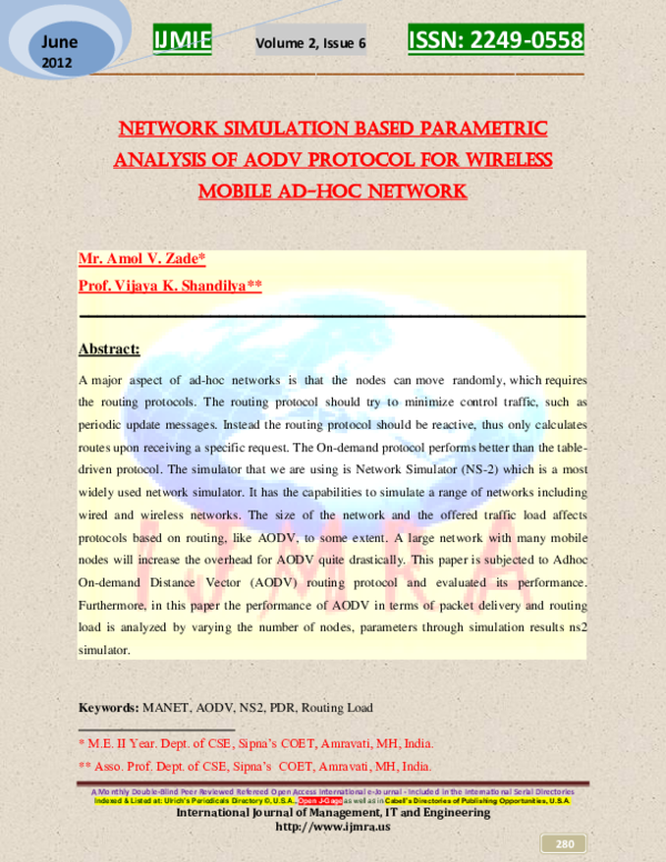 (PDF) Network Simulation Based Parametric Analysis of Aodv Protocol for Wireless Mobile Ad-Hoc ...