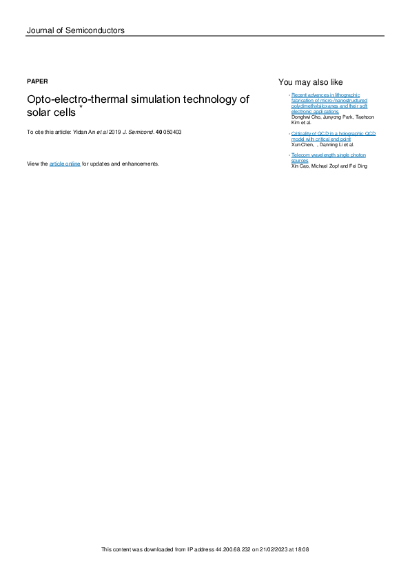 (PDF) Opto-electro-thermal simulation technology of solar cells
