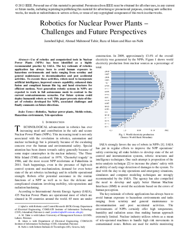 (PDF) Robotics for Nuclear Power Plants — Challenges and future ...