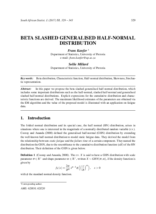 (PDF) Beta slashed generalised half-normal distribution